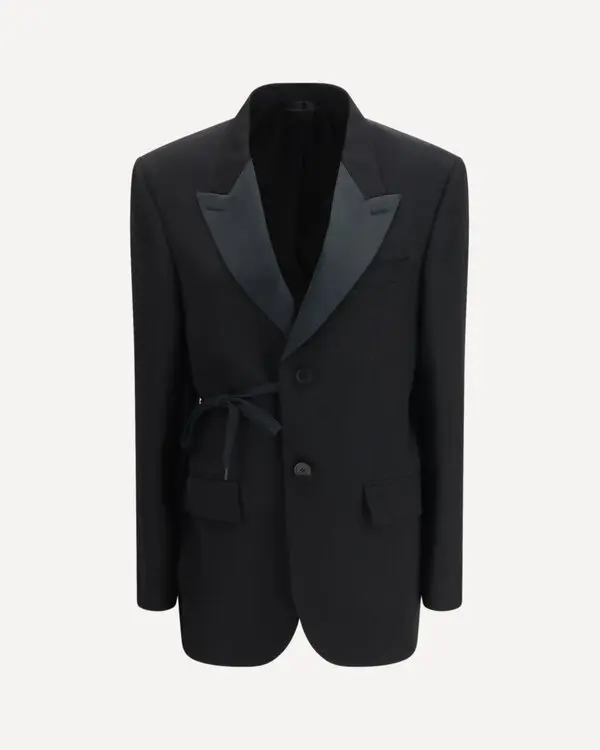 Balenciaga Wool Wrap Tailored Jacket With Drawstring Waist - Black