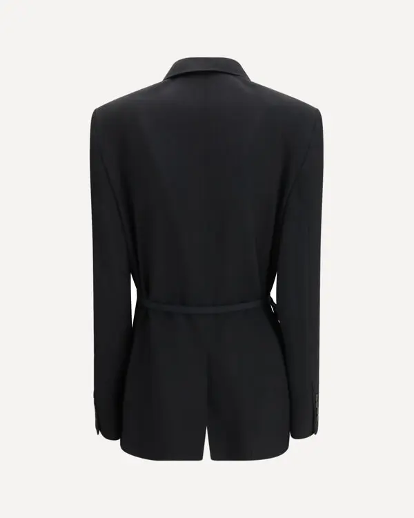 Balenciaga Wool Wrap Tailored Jacket With Drawstring Waist - Black