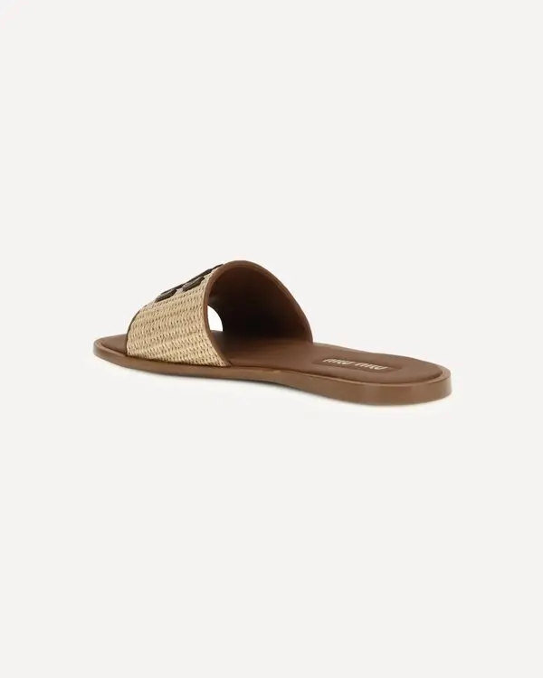 Miu Miu Raffia Slip-on Sandals With Logo Detail