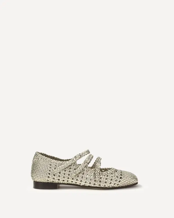 CAREL Ariana Woven Metallic Leather Ballerinas - Silver