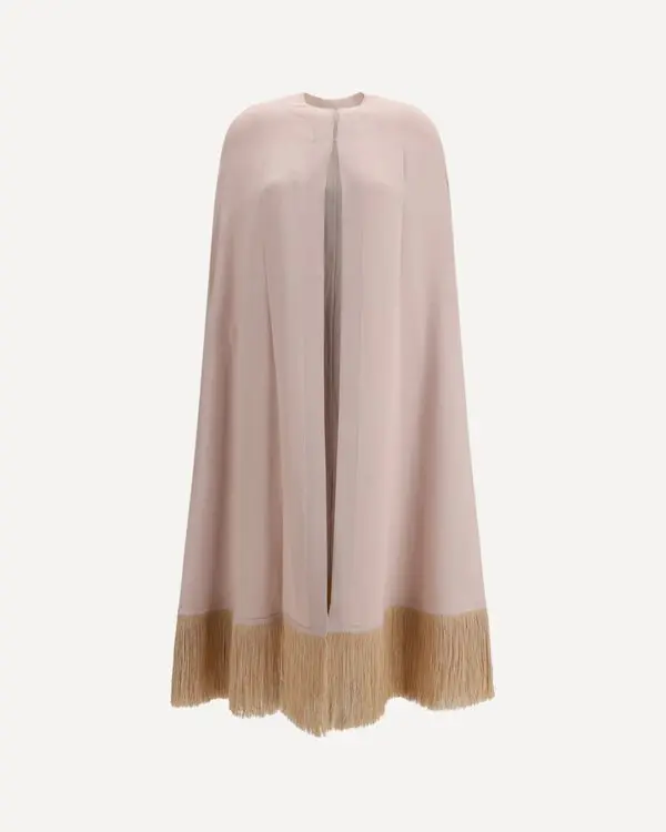 DI STAVNITSER Deco Crepe Cape With Fringed Hem - Beige