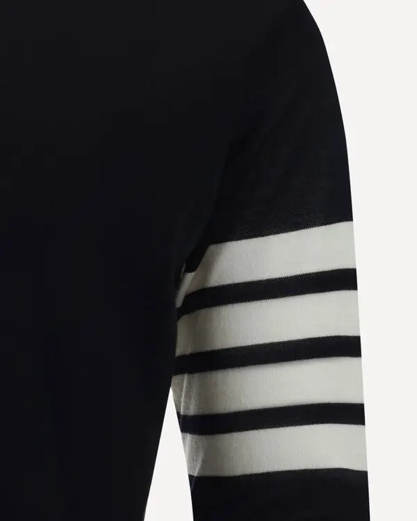 Thom Browne Virgin Wool Crew Neck Sweater With Signature Stripes - Blue