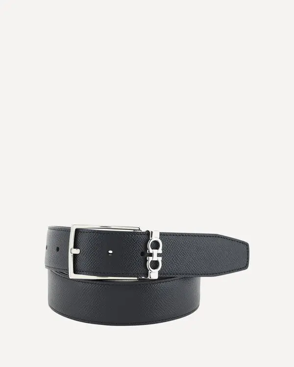 FERRAGAMO Gancini Logo Reversible Leather Belt - Black