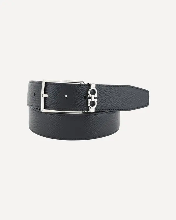 FERRAGAMO Gancini Logo Reversible Leather Belt - Black