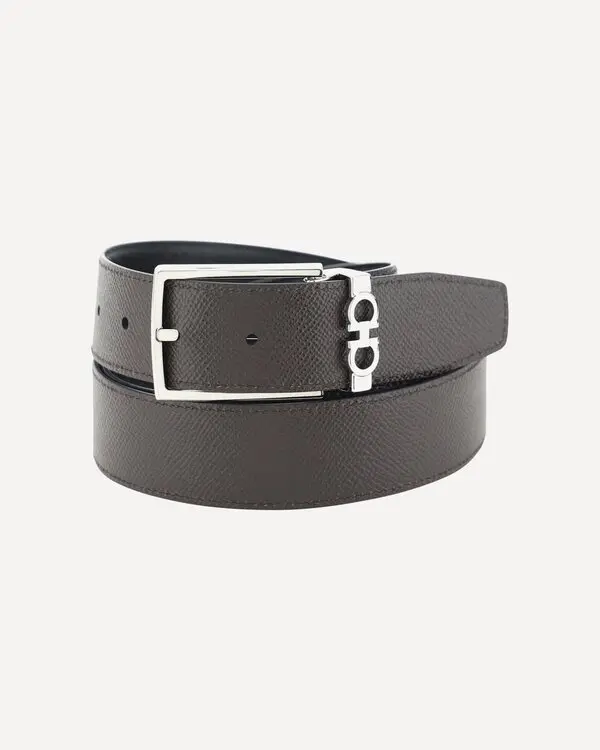 FERRAGAMO Gancini Logo Reversible Leather Belt - Black