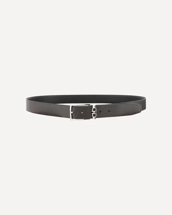 FERRAGAMO Gancini Logo Reversible Leather Belt - Black