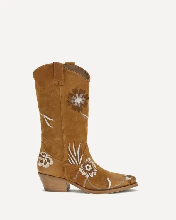 P.a.r.o.s.h Suede Embroidered Texan Boots - Brown