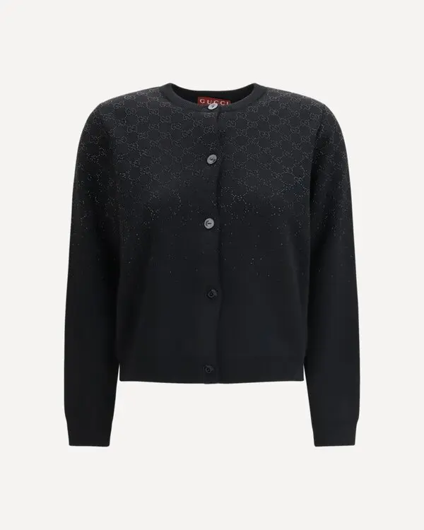 Gucci Long-sleeve Crew-neck Cardigan With Gg Crystal Embellishment