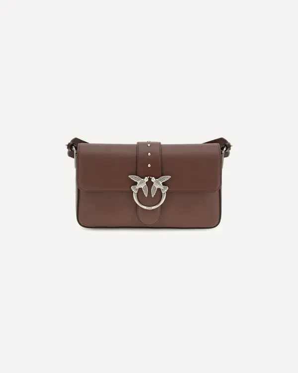 Pinko Love One Shoulder Bag In Smooth Calf Leather - Brown