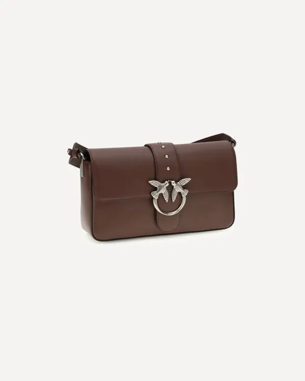 Pinko Love One Shoulder Bag In Smooth Calf Leather - Brown