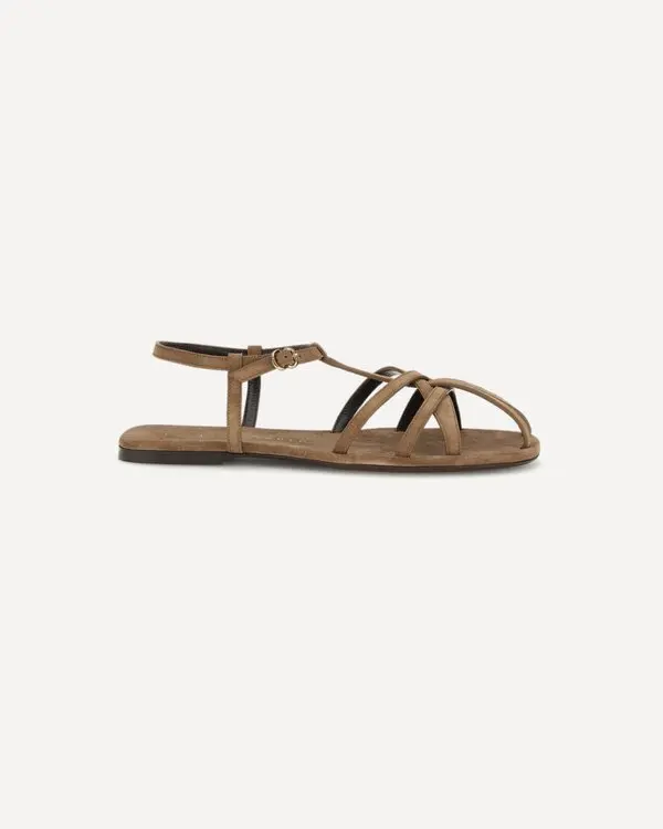 HERBERT LEVINE Suede Cage Sandals - Brown