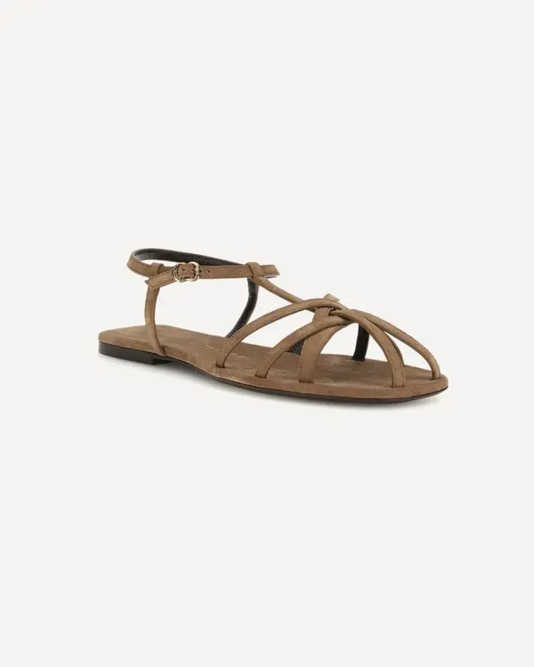 HERBERT LEVINE Suede Cage Sandals - Brown
