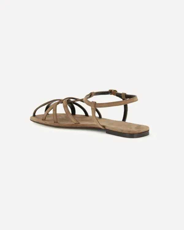 HERBERT LEVINE Suede Cage Sandals - Brown