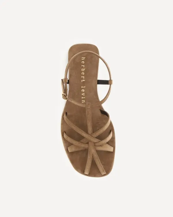 HERBERT LEVINE Suede Cage Sandals - Brown