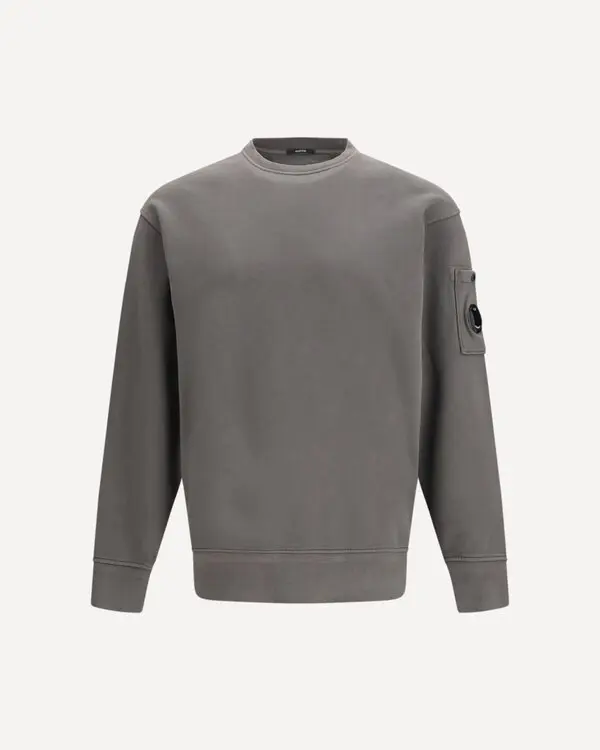 C.P. COMPANY Diagonal Raised Fleece Crewneck Lens Sweatshirt - Green