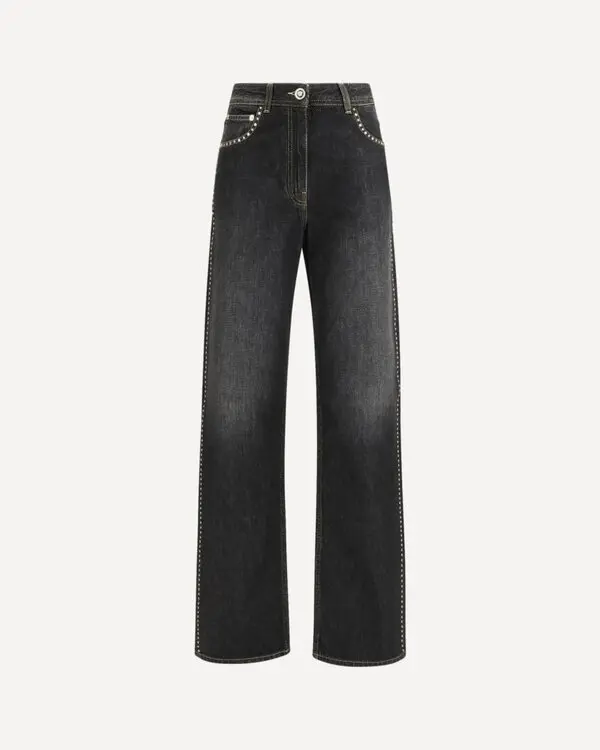 Versace Straight Jeans With Stud Embellishments - Black
