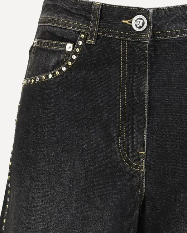 Versace Straight Jeans With Stud Embellishments - Black