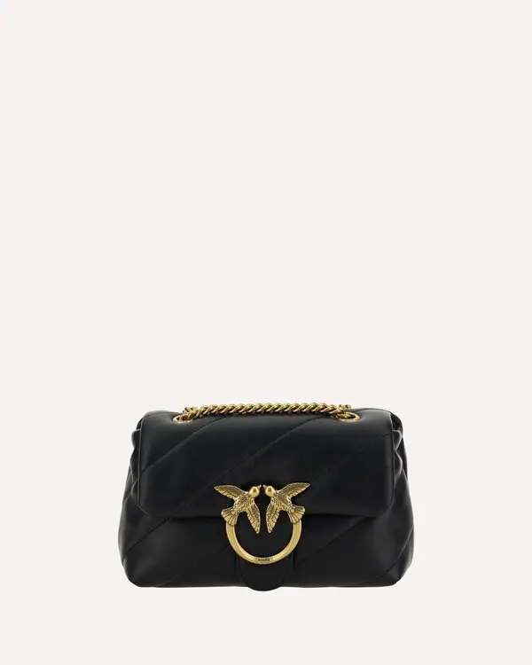 Pinko Love Mini Puff Leather Shoulder Bag With Gold Tone Logo Clasp - Black