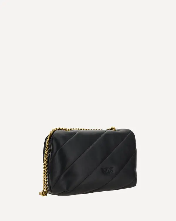 Pinko Love Mini Puff Leather Shoulder Bag With Gold Tone Logo Clasp - Black
