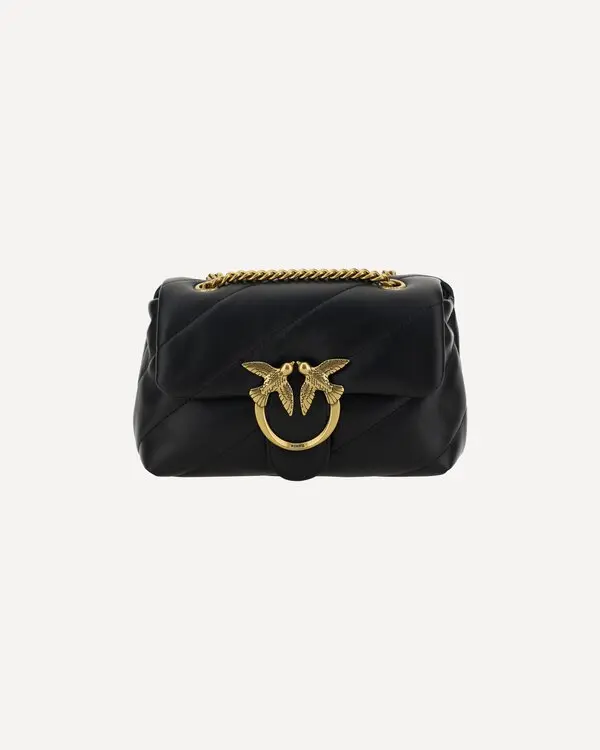 Pinko Love Mini Puff Leather Shoulder Bag With Gold Tone Logo Clasp - Black