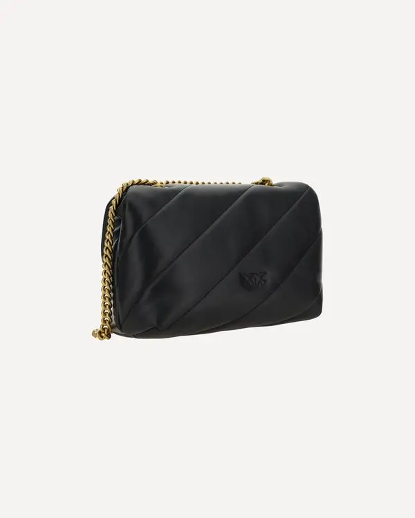 Pinko Love Mini Puff Leather Shoulder Bag With Gold Tone Logo Clasp - Black