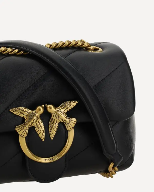 Pinko Love Mini Puff Leather Shoulder Bag With Gold Tone Logo Clasp - Black