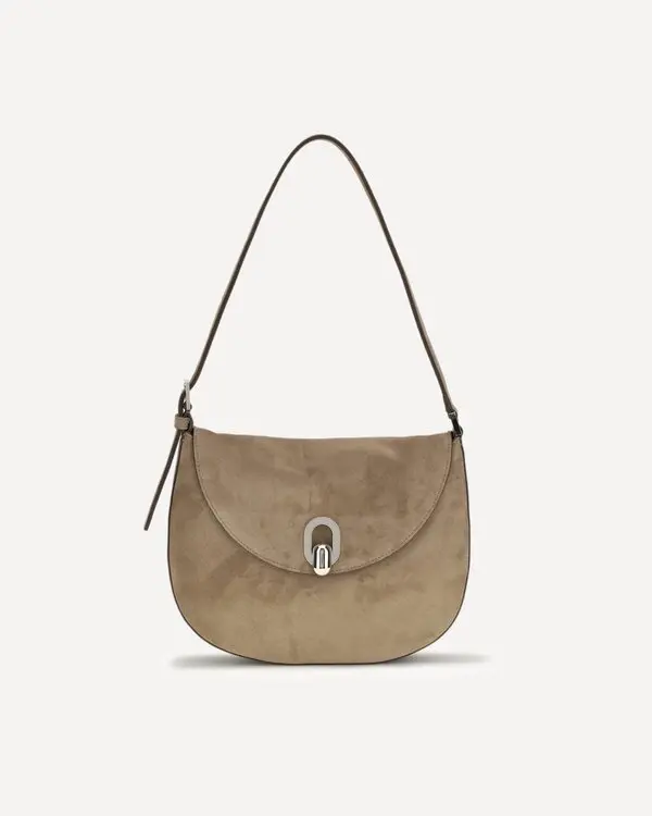 Savette Round Hobo Shoulder Bag In Suede