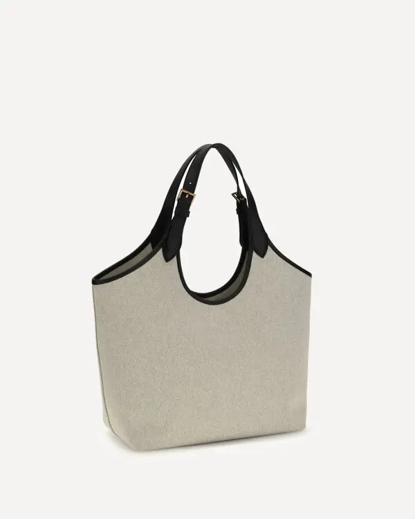 Versace La Medusa Tote Bag In Calf Leather And Fabric - Beige