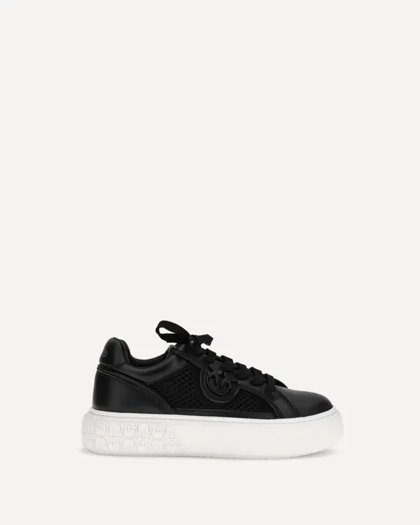 Pinko Yoko Leather And Mesh Sneakers - Black