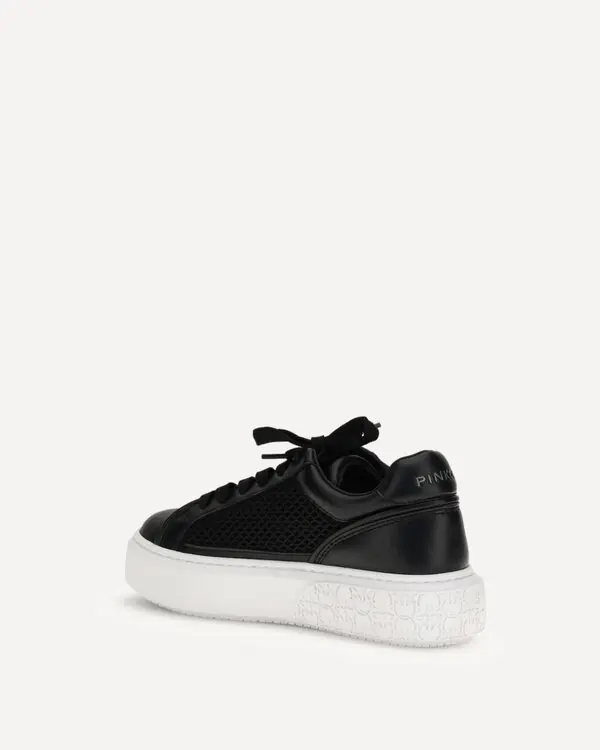 Pinko Yoko Leather And Mesh Sneakers - Black