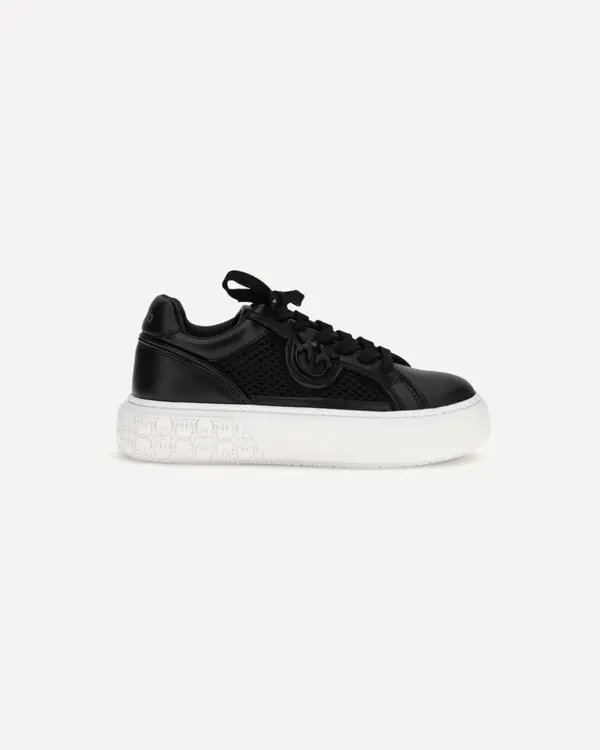 Pinko Yoko Leather And Mesh Sneakers - Black