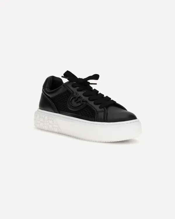 Pinko Yoko Leather And Mesh Sneakers - Black
