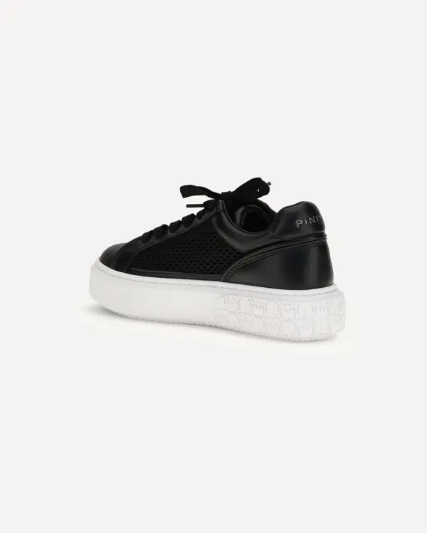 Pinko Yoko Leather And Mesh Sneakers - Black