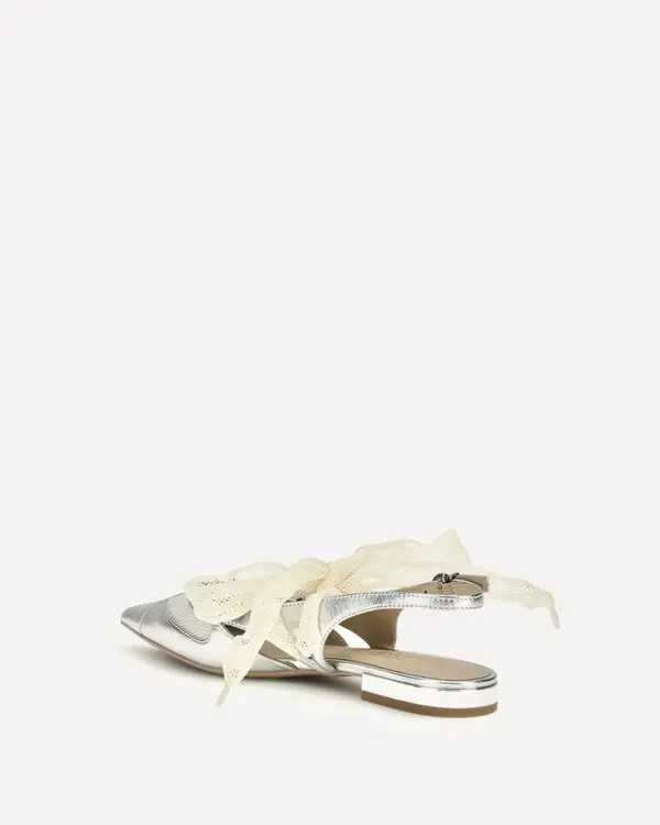 Pinko Metallic Leather Gianira Ballerinas With Ribbon Ankle Wrap