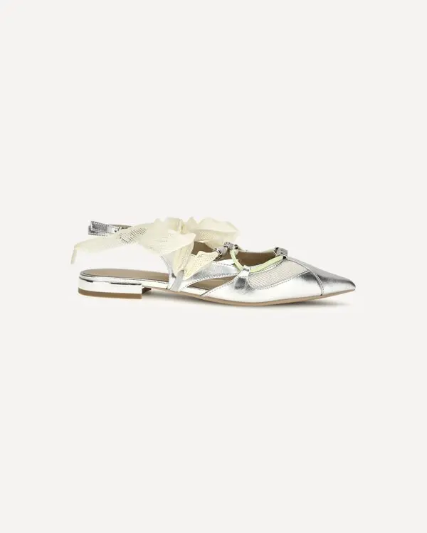 Pinko Metallic Leather Gianira Ballerinas With Ribbon Ankle Wrap