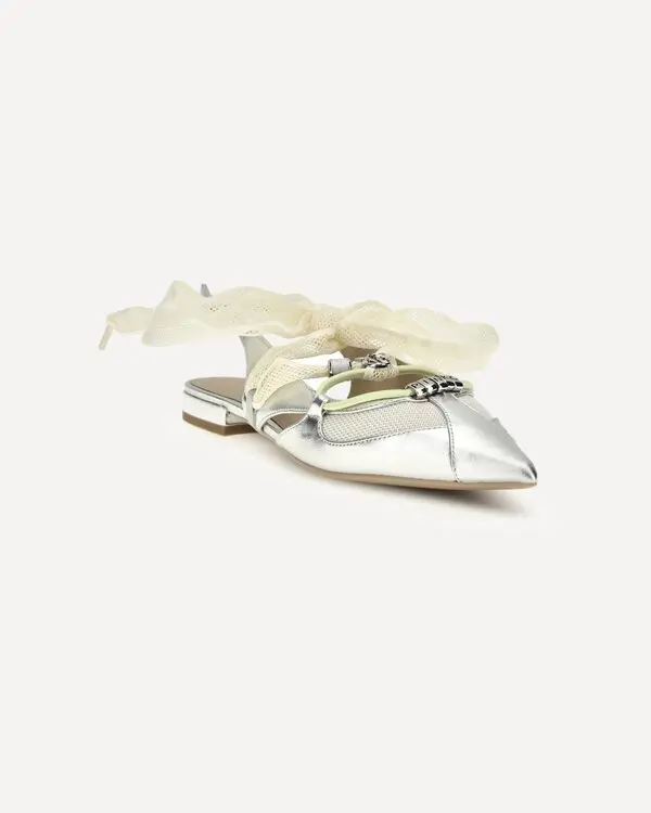 Pinko Metallic Leather Gianira Ballerinas With Ribbon Ankle Wrap
