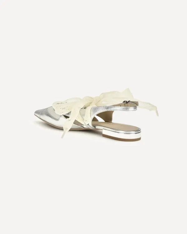 Pinko Metallic Leather Gianira Ballerinas With Ribbon Ankle Wrap