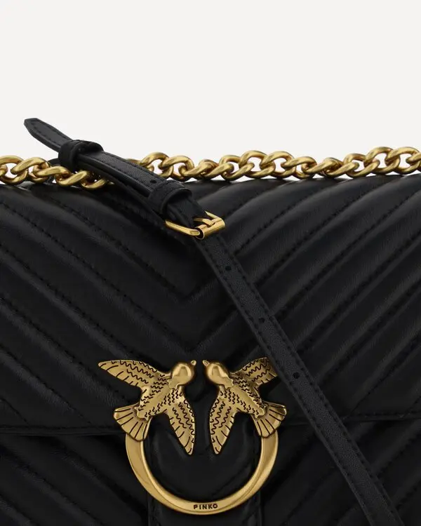 Pinko Love One Classic Quilted Leather Shoulder Bag With Gold Tone Hardware