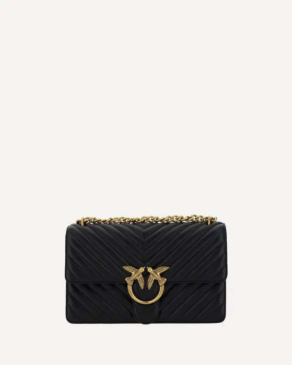 Pinko Love One Classic Quilted Leather Shoulder Bag With Gold Tone Hardware - Black