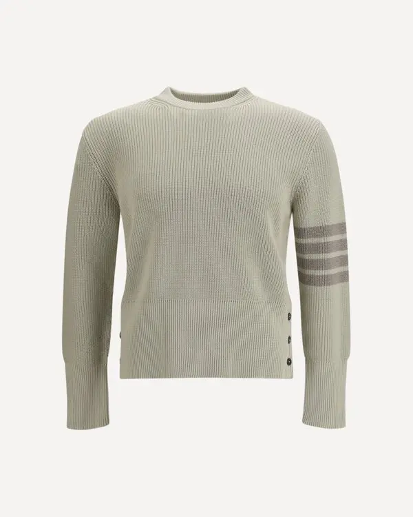 Thom Browne Cotton Crewneck Sweater With Four-bar Detail - Beige