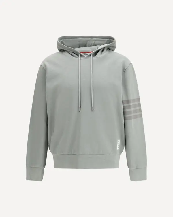 Thom Browne Cotton Hoodie With Signature Stripes - Grey