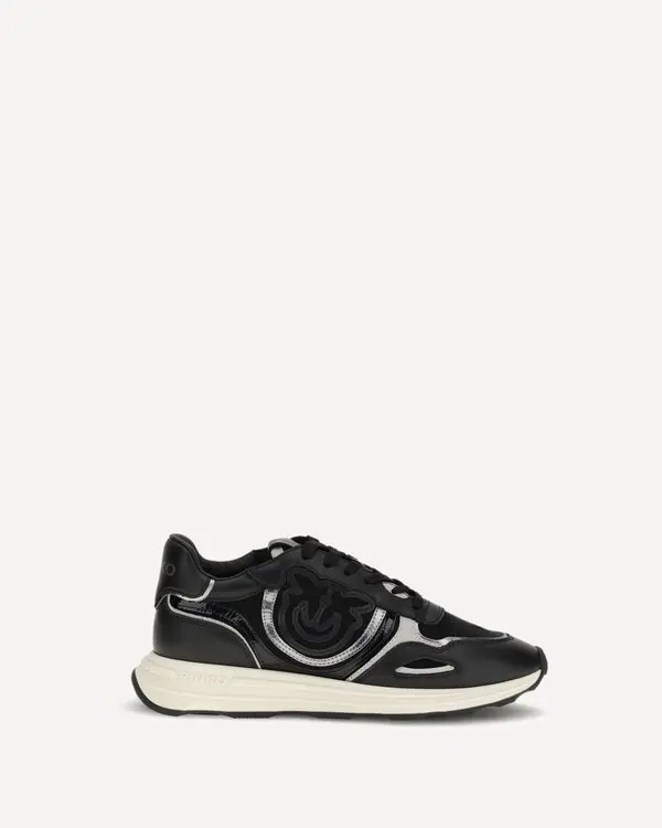 Pinko Zoe Leather And Mesh Sneakers - Black