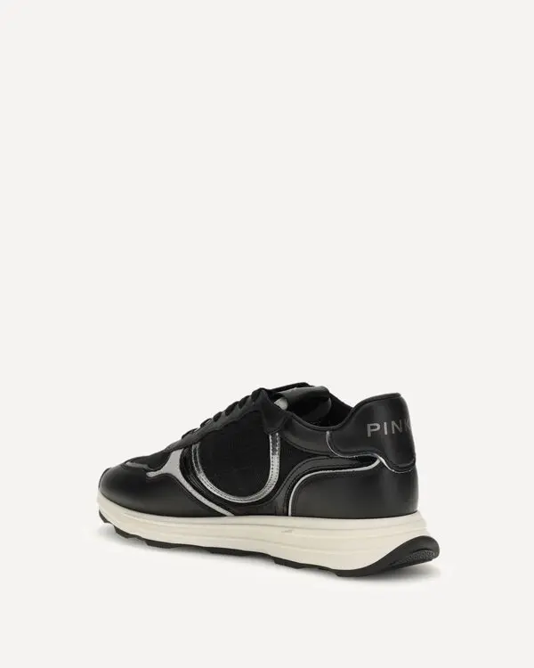 Pinko Zoe Leather And Mesh Sneakers - Black