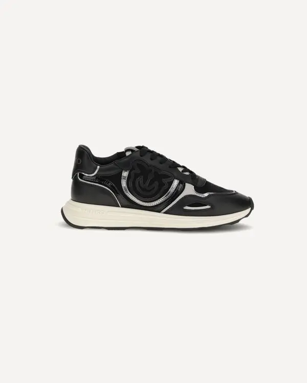 Pinko Zoe Leather And Mesh Sneakers - Black