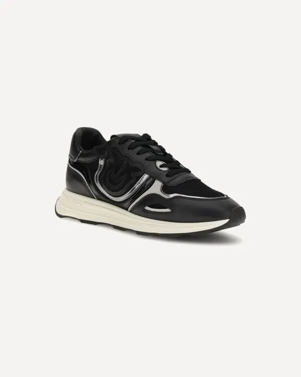 Pinko Zoe Leather And Mesh Sneakers - Black