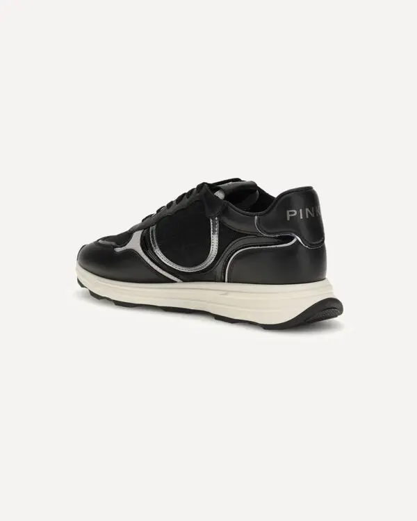 Pinko Zoe Leather And Mesh Sneakers - Black