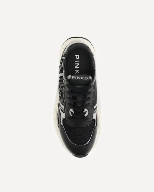 Pinko Zoe Leather And Mesh Sneakers - Black