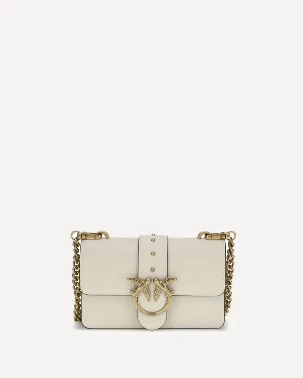 Pinko Love One Small Shoulder Bag With Diamond Cut Logo Buckle - Cream