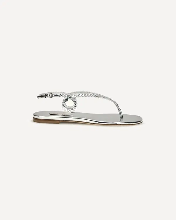 Casadei Josephine Metallic Woven Leather Thong Sandals