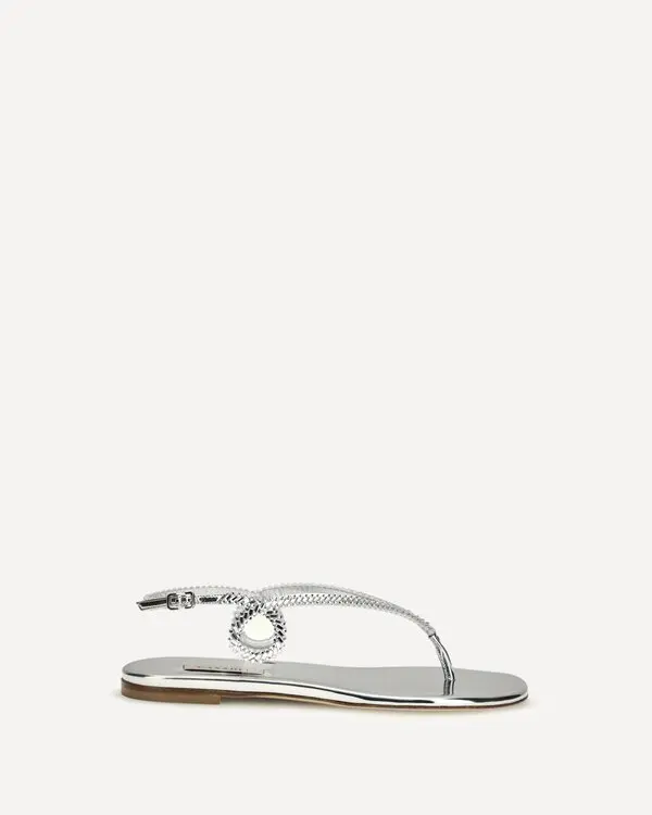 Casadei Josephine Metallic Woven Leather Thong Sandals - Silver